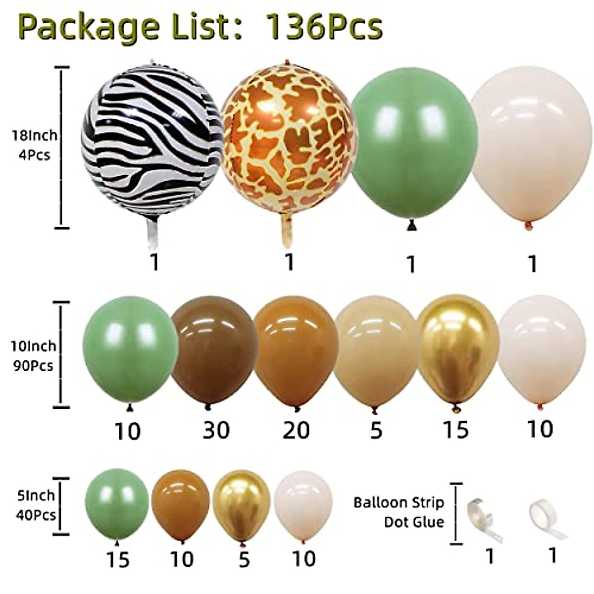 134Pcs Safari Jungle Balloon Garland Arch Kit- Sage Olive Green and Brown Balloons for Wild One Dinosaur Theme Party Supplies with Animal Print and Metallic Gold Ivory Tan Balloons for Boy Girl Lion King First Bithday Woodland Baby Shower Wedding Graduati