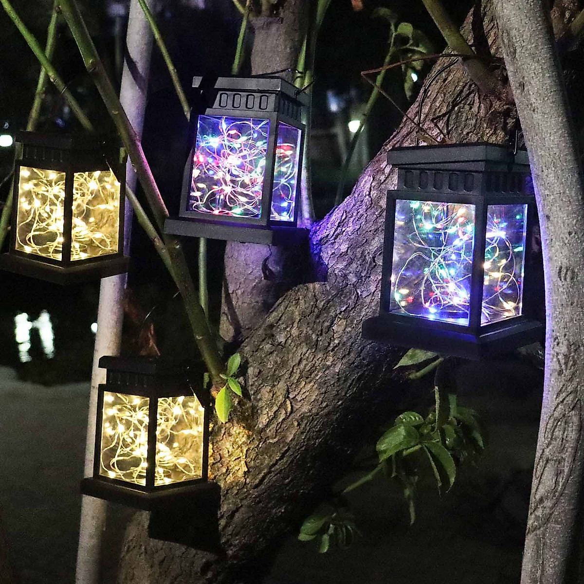 Solar Lanterns Outdoor Hanging Solar Star Lantern 4PCS LED Warm Light for Halloween & Christmas, Solar Powered Led Lantern Decorative for Patio Yard Garden.