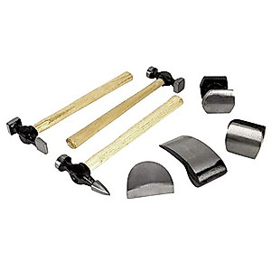 Performance Tool W1007DB 7-Piece Auto Body Repair Kit with Carbon Steel Hammer Heads and Dollies on Wood Handles