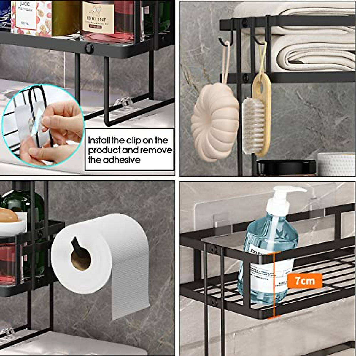 Bathroom Organizer Counter Shelf, Over The Toilet Storage, 3-Tier Bathroom Organizer Shelves, Multifunctional Toilet Rack,No Drilling Space Saver with Wall Mounting Design