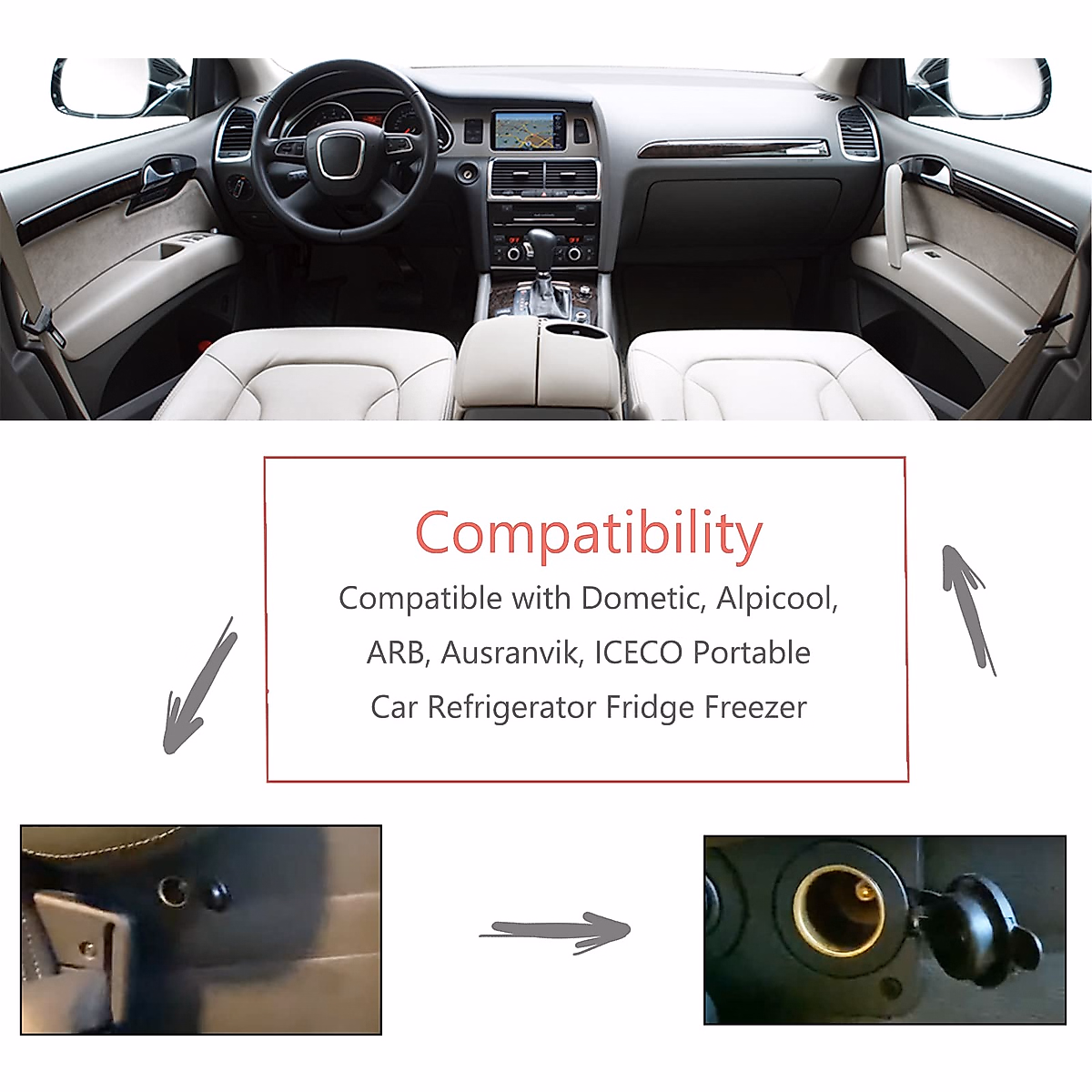 12V/24V DC Power Cord Cigarette Lighter Plug Car Refrigerator DC Power Cable Compatible with Alpicool/Dometic/ARB/Ausranvik/ICECO Portable Car Refrigerator Fridge