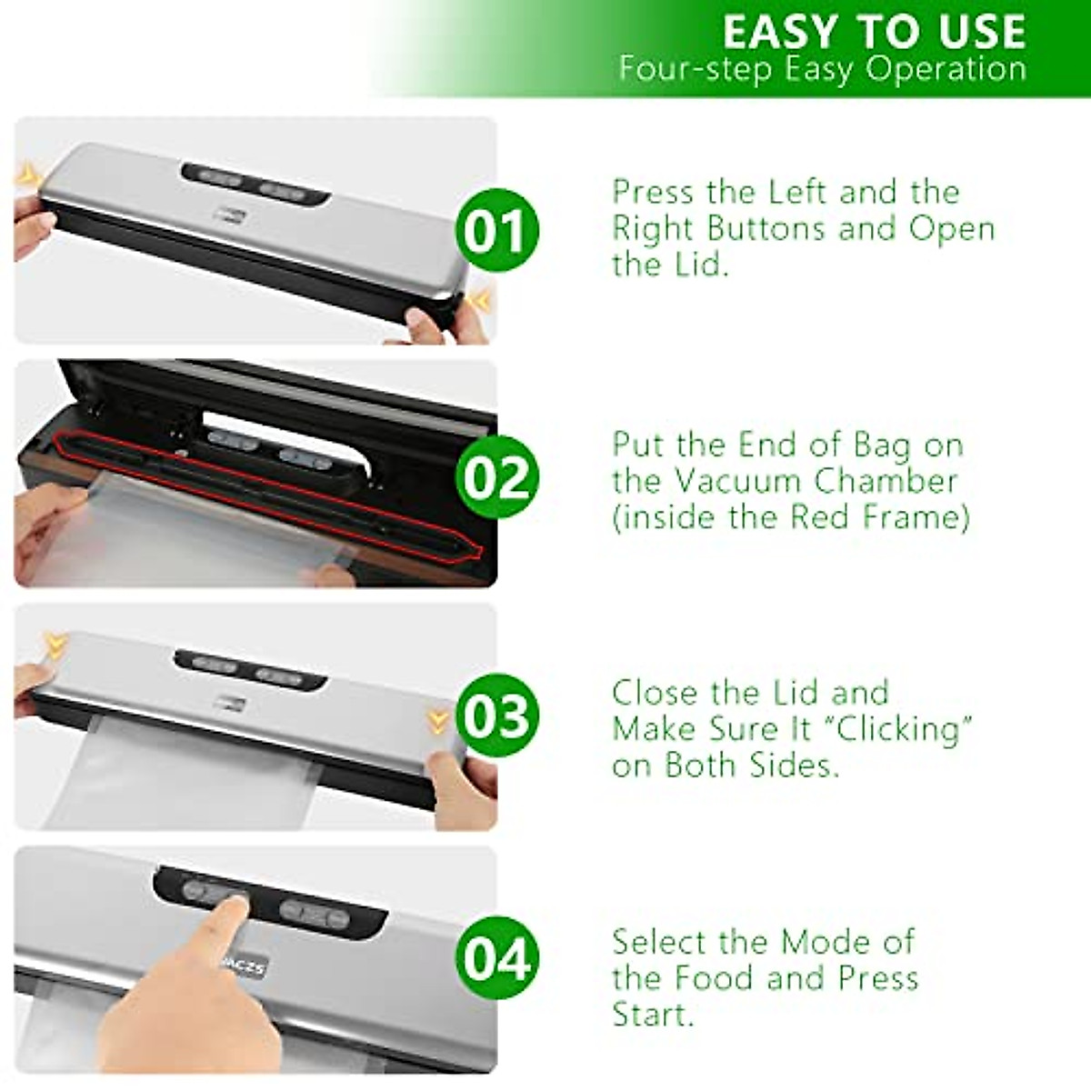 Vacuum Sealer Machine, GHVACZS Lightweight Food Vacuum Sealer Compact Machine for Food Preservation, Automatic Food Sealer Saver Vacuum Machine Easy to Use, Clean and Storage for Home Kitchen (GHVACZS Silver)