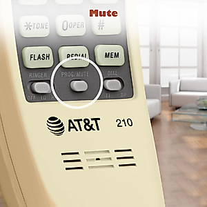 AT&T TRIMLINE 210 Corded Home Phone, No AC Power Required, Improved Easy-Wall-Mount, Lighted Big Button Keypad, 13 SpeedDial Keys, Last Number Redial, Mute, Flash, Volume Control, Beige
