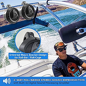 Pyle 2-Way Waterproof Bluetooth Off-Road Speakers - 4 inch 900W Active Passive Marine Grade Wakeboard Tower Speakers System w/AUX, Full Range Outdoor Stereo Speaker for ATV/UTV Jeep Boat PLUTV40BTA