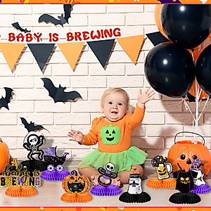 12 Pieces Halloween Baby Shower Decorations Halloween a Baby is Brewing Honeycomb Centerpieces a Baby is Brewing Table Centerpieces for Halloween Gender Reveal Party Favor Supplies (Purple, Black)
