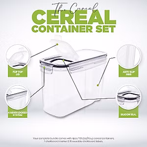 Utopia Kitchen Cereal Containers Storage - Liter Airtight Food Storage Containers & Cereal Dispenser For Pantry Organization And Storage (Clear, 2 Liter Pack of 4)