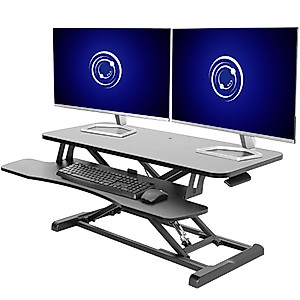 VIVO 38 inch Desk Converter, Height Adjustable Riser, Sit to Stand Dual Monitor and Laptop Workstation with Wide Keyboard Tray, Black, DESK-V037KB, 38"