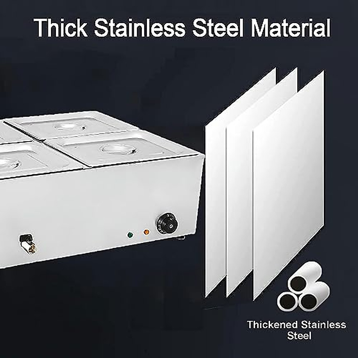 Commercial 1500W Electric Food Warmer, Stainless Steel Steam Table Buffet Server Food Warming Tray, Temperature Control, for Catering and Restaurants