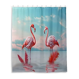 WELLDAY Shower Curtain Flamingos Bathroom Decor Waterproof Fabric with Hooks 60x72 Inch
