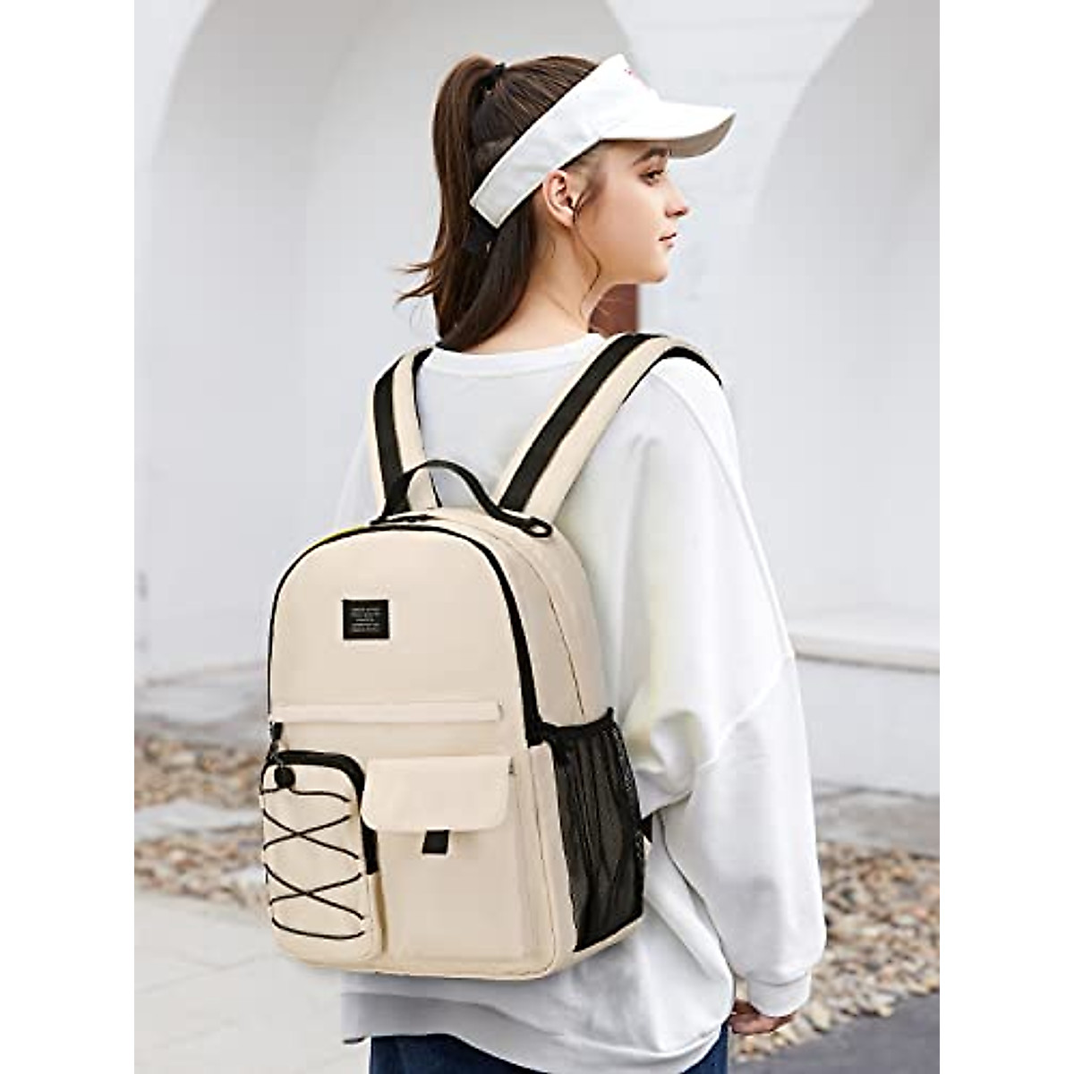 Lohol Casual Backpack for Teen Boys and Girls, Anti Theft Daypack with 15 Inch Laptop Compartment for Travel School (Beige)