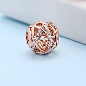 Rose Gold Galaxy Charm Authentic 925 Sterling Silver Openwork Charms with Clear CZ for Pandora European Bracelet