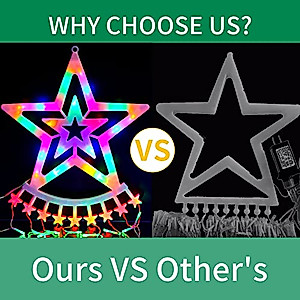 Cobbe Christmas Decorations Outdoor Star String Lights,349 LED 8 Modes with 14" Topper Star Christmas Tree Lights,Star Waterfall Lights for Outside Tree Yard Wedding Home Party WJX-MULTI-1HD