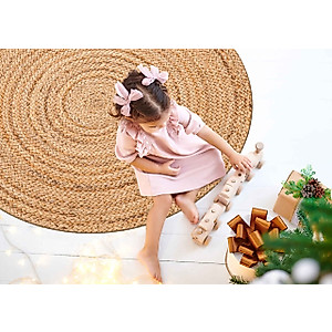 Bedding Craft Jute Rug 4 ft,Hand Woven Rug,Round Natural Yarn, Rustic Vintage Beige Braided Reversible Rug, Eco Friendly Rugs for Bedroom, Kitchen, Living Room