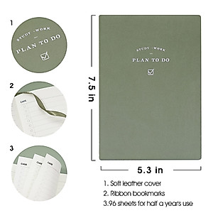 CAGIE To Do List Notebook 192 Pages 5.3" x 7.5" Leather To Do List Notepad Checklist for Daily Plans Schedule Planner Notebook School Supplies for Students, Green