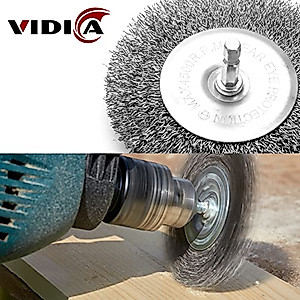 VIDICA Wire Brush for Drill Set 9Pcs,Abrasive Wire Wheel for 1/4 Inch Hex Shank, Wire Cup Brush for Drill, Coarse Crimped Carbon Steel Wire Brush Set for Removing Paint and Rust