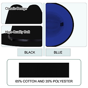 KUJUHA Wide Brim Fedora Two Tone Dress Hat, Black&blue, Large-X-Large