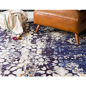 Unique Loom Vita Collection Traditional Over-Dyed Saturated Floral Medallions Area Rug, 8 x 10 ft, Navy Blue/Ivory