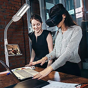 OttLite Dual Shade LED Standing Floor Lamp with Adjustable Stand - Wide Range of Illumination with Built-in 2.1A USB Charging Port and Flexible Neck - 4 Brightness Settings for Reading & Studying