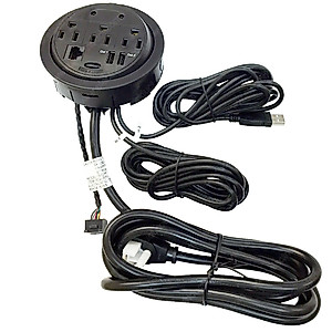 Power Tap Grommet with Hidden Power Center w/ 3 Power, 2 USB & 1 Cat5E - 2 Pack - Black