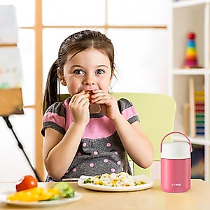 FEWOO Food Jar, 20oz Insulated Lunch Soup Container for Hot Cold Food for Kids Adults, Leak Proof Vacuum Stainless Steel Lunch Box with Folding Spoon for School Travel Outdoors (Pink)