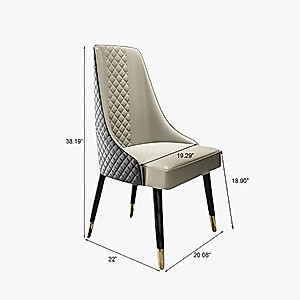 POVISON Faux Leather Dining Chair Set of 2, Mid-Century Upholstered Bar Chair with Solid Wood Legs for Pub Coffee Home, Kitchen Room, Grey, 38"