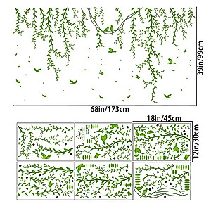 Amaonm Removable Hanging Vines Wall Stickers DIY Green Leaves Plant Grass Wall Decals Peel and Stick Flower Vine Decor for Kids Baby Girls Nursery Bedroom Living Room Offices Classroom (Green)