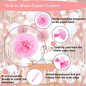 Rose Gold Pink Birthday Party Decorations, Happy Birthday Banner, Rose Gold Party Decorations for Women, 2PCS Fringe Curtains, Paper Tassels Garland, Circle Dots Garland for Women Girls Birthday Decorations