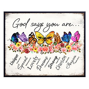Christian Bible Verses Wall Art - God Says You Are Decor - Inspirational Catholic Religious Encouragement Gifts for Women Girls Room - Psalms Scripture Wall Decor - Rustic Positive Motivational Quotes