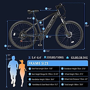 PEXMOR Electric Bike for Adults, 750W BAFANG Motor Ebike 32MPH Adult Electric Bicycle 48V 14AH LG Battery, 27.5" Electric Mountain Bike 7 Speed Gears Lockable Fork City Commuter E-Bike,UL Certified