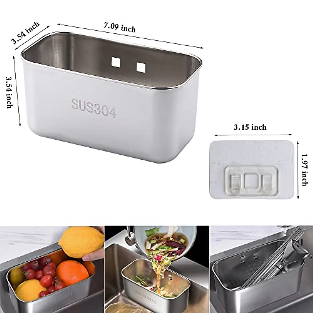Stainless Steel Sink Drain Strainer Basket, Multifunction Sink Strainer Kitchen Food Catcher for Filter Kitchen Waste and Wash Vegetables Fruits (square silver)