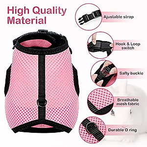 Pettom Bunny Rabbit Harness with Stretchy Leash Cute Adjustable Buckle Breathable Mesh Vest Harness and Leash Set for Kitten Small Pets Holland Lop Bunnies Walking (S(Chest:10.8-12.9 in), Pink)