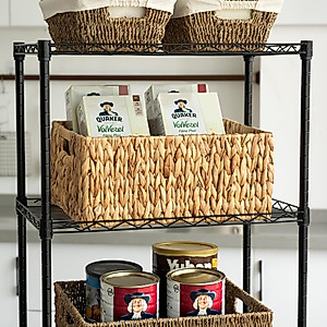 JS HOME Jumbo Wicker Basket for Orgainzing, Extra Large Rectangular Water Hyacinth Storage Wicker Shelf Basket with Built-in Handles, 1 Pack
