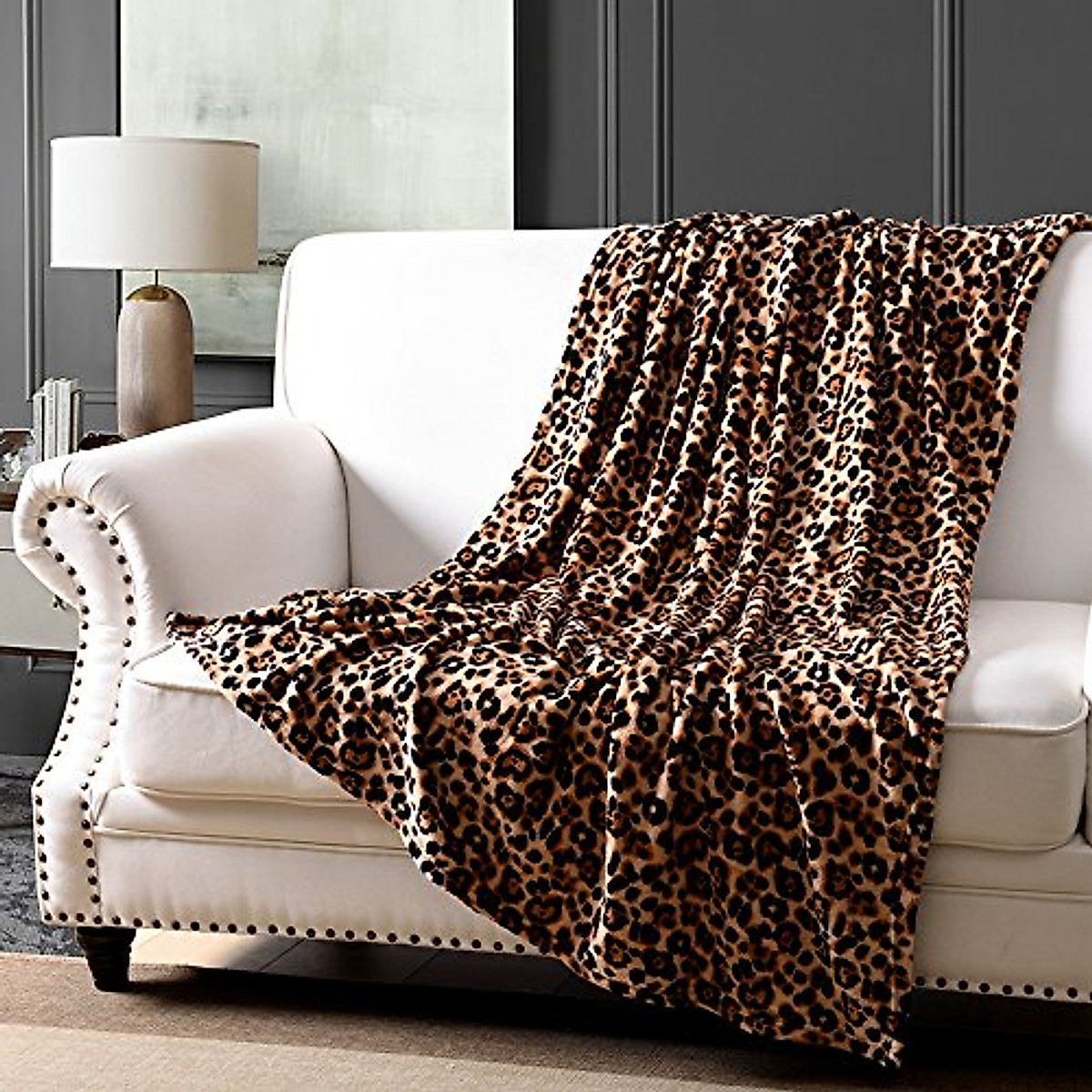 MarCielo Fleece Throw Blanket, 50 x 60 Inch Lap Fleece Blankets (Leopard)