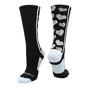 MadSportsStuff Crazy Love Volleyball Hearts Crew Socks (Black/White, Medium)