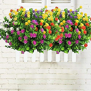 Elechood 10 Bundles Artificial Flowers, Outdoor Gypsophila Baby's Breath Fake Flowers, UV Resistant Faux Plastic Greenery Shrubs Hanging Plants for Home Wedding Garden Porch Window Box Decoration