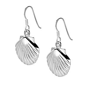 AeraVida Beach Summer Seashell Clam Boho Sterling Silver Dangle Earrings | Chic Boho Style Sterling Silver Dangle Earring for Women | Jewelry Gift