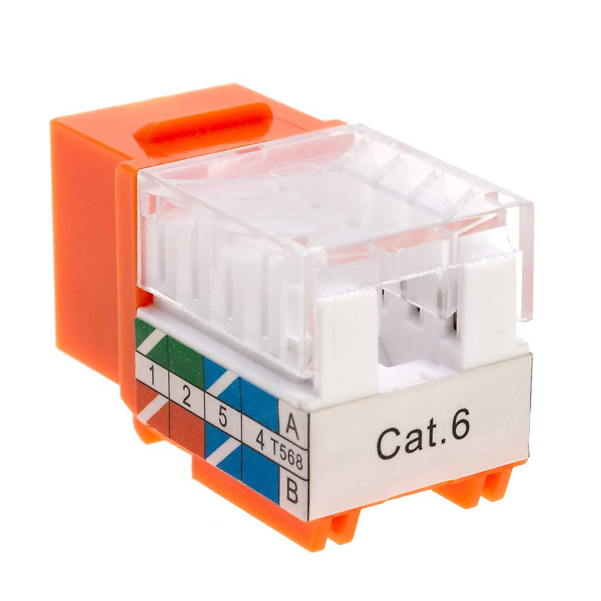 SATMAXIMUM Cat6 Keystone Ethernet Wall Jack Punch Down UTP 45-Degree (Easier Termination Than 90-Degree), RJ45 Slim Profile Speed Termination Orange - 45° Angled (30 Pack)