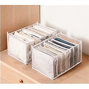 LAND CAST 2Pcs Wardrobe Clothes Organizer, 7Grid Washable Jeans Compartment Storage Box Foldable Closet Drawer Organizer Separation Box Clothes Storage bag for Pants Dress T-shirt Legging (Green, Jeans Grid)