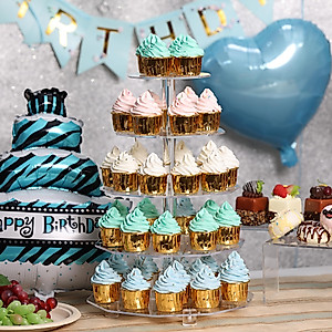 Antimbee 5 Tier Clear Cupcake Stand with LED String Light, Acrylic Cupcake Display Holder for Weddings, Birthday, Anniversary, Party Events