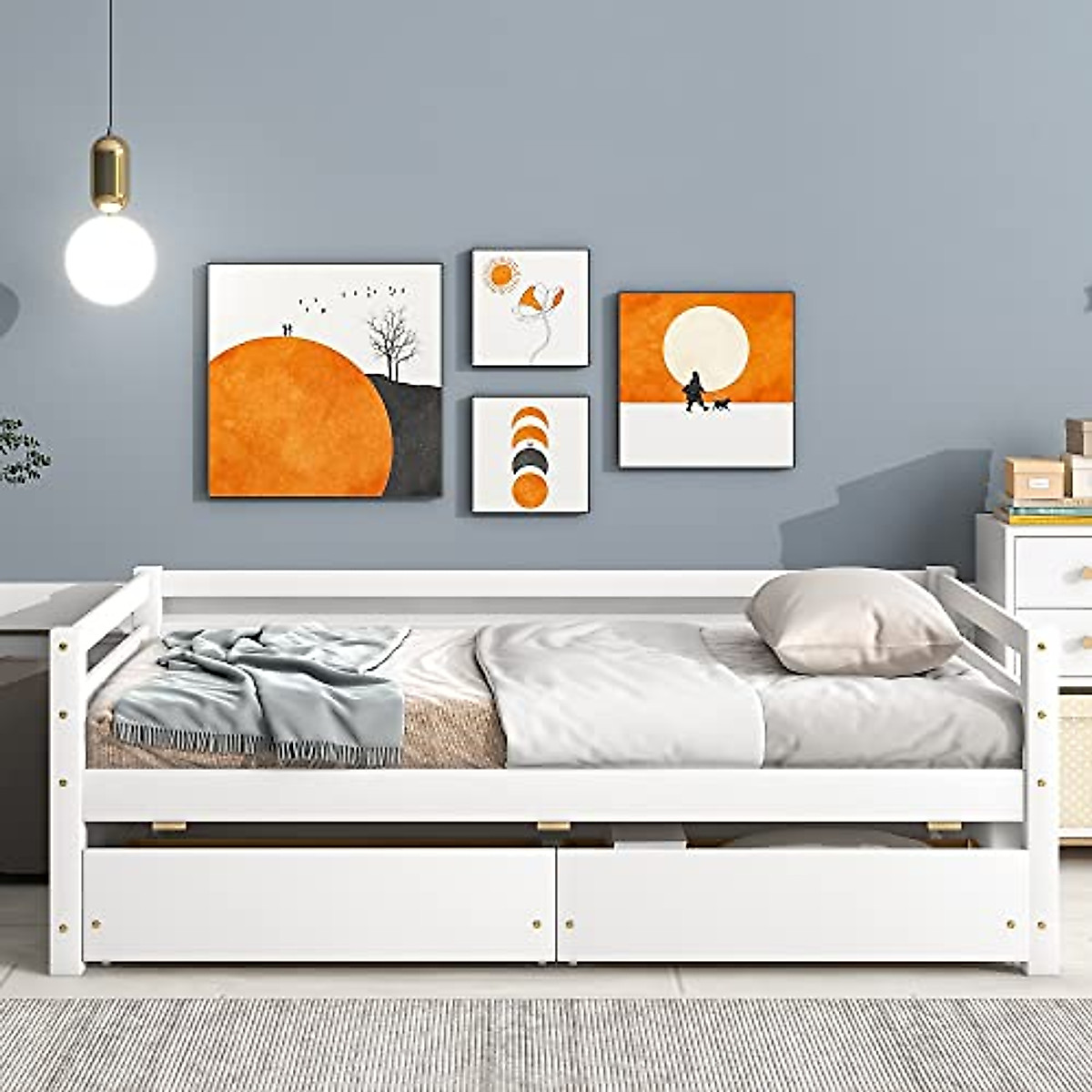 ODC Twin Size Daybed with Two Storage Drawers, Multifunctional Wood Sofa Bed Modern Daybed with Slat Support for Bedroom Living Room