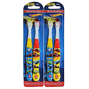 Brush Buddies Hot Wheels Toothbrush Set 4 Toothbrushes Childrens Soft Bristle