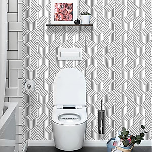 WENMER Geometric Hexagon Wallpaper Contact Paper 17.71 Inch x 118 Inch Geometric Hexagon Silver Peel and Stick Wallpaper Self Adhesive Wallpaper Vinyl Film Shelf Paper & Drawer Liner Roll for Home Use