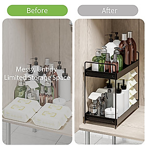 HANGXIN Bathroom Organizer Countertop, 2-Tier Bathroom Counter Organizer, Iron Countertop Standing Shelf Under Sink Organizer Kitchen Spice Rack, Cosmetic Organizer Holder Vanity Storage Tray
