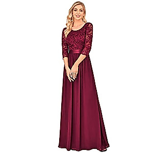 Ever-Pretty Women Lace Elegant 3/4 Sleeve Summer Maxi Evening Gown Burgundy US12