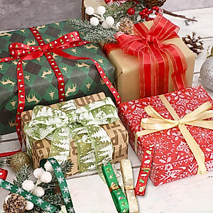 20 Pieces 3 Size Christmas Ribbons for Craft Holiday Printed Grosgrain Organza Satin Ribbons Metallic Glitter Fabric Ribbons Bulk Gift Wrapping Bow(20x2yd)