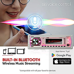 Pyle Marine Bluetooth Stereo Radio - 12v Single DIN Style Boat In dash Radio Receiver System with Built-in Mic, Digital LCD, RCA, MP3, USB, SD, AM FM Radio - Remote Control - PLMRB29W (White)