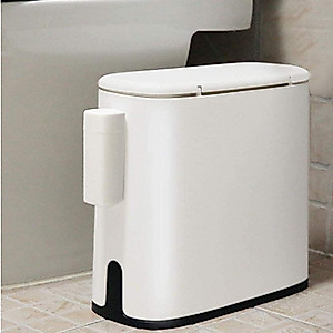 Trash Can with Lid 11 Liter Double Barrel Waste Basket Rectangular Garbage Container Bin for Bathroom Bedroom Kitchen and Office Removable Liner Bucket (Color : White)