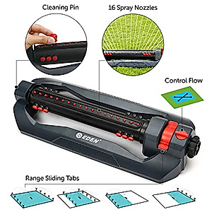 Eden Turbo Oscillating Sprinkler for Large Yard and Lawn W/Quick Connector Starter Set 96212 Covers up to 4,499 sq. ft., black/red
