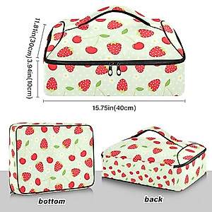 Kcldeci Insulated Thermal Food Carrier Insulated Casserole Carrier for Hot or Cold Food,Strawberry and Cherry Insulated Tote Bag for Potluck Cookouts Parties Picnic,Lasagna Lugger