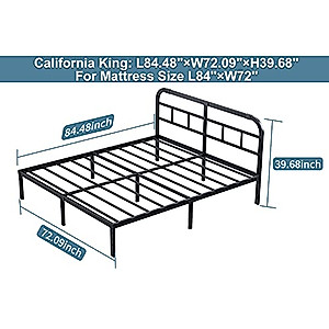 ZIYOO California King Bed Frame with Headboard, Heavy Duty Platform Bed Frame, No Box Spring Needed, Noise Free, Under Bed Storage Space, Black (Cal King)